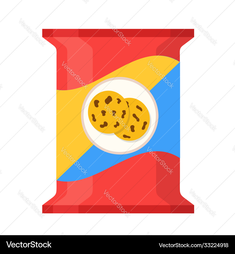 Pack chocolate chip cookies in cartoon flat Vector Image