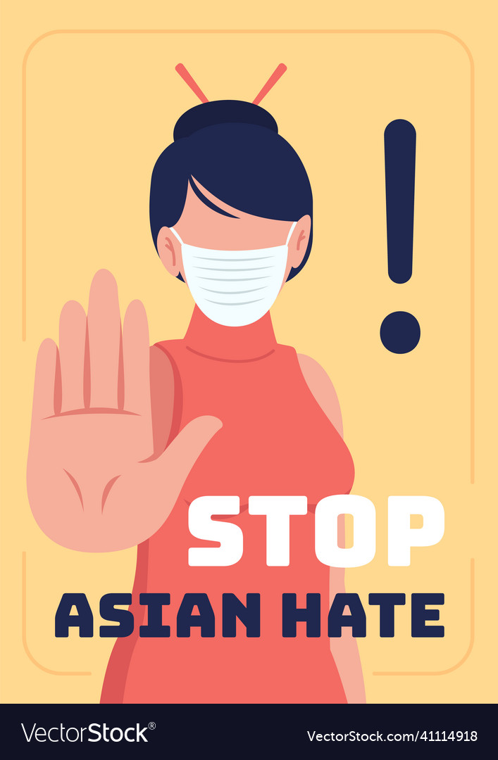 Stop asian hate poster flat template Royalty Free Vector
