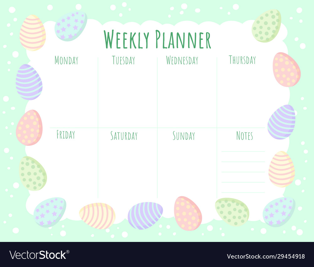 Weekly planner template with easter eggs Vector Image