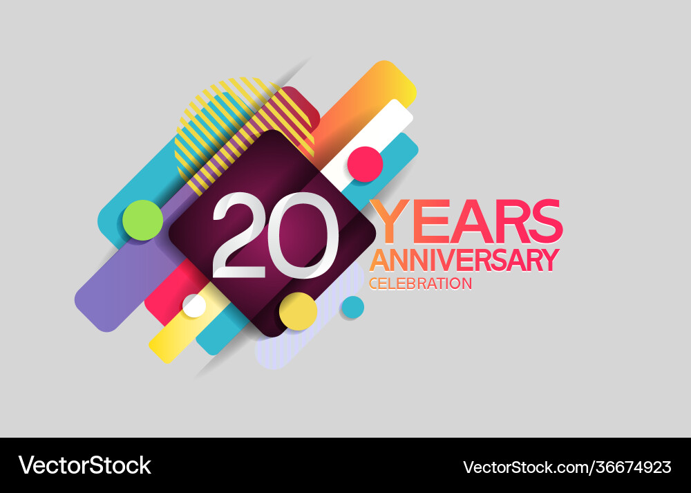 20 years anniversary colorful design with circle Vector Image