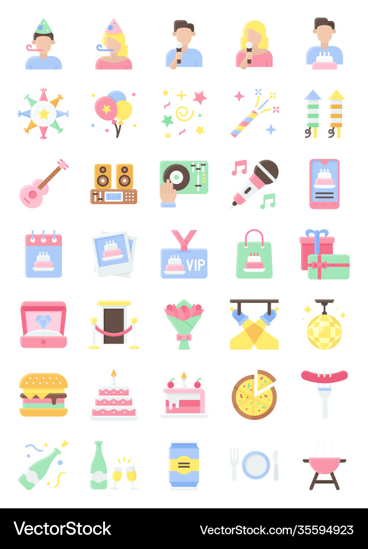Birthday and party related flat icon set Vector Image