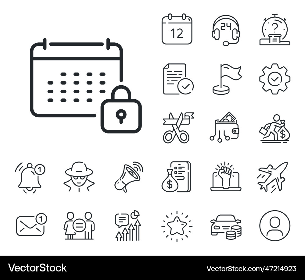 Calendar locked line icon annual planner sign Vector Image