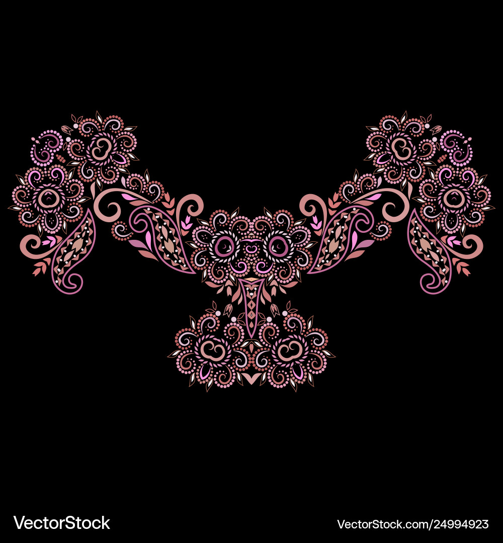 Neckline - ornamental floral colored design Vector Image