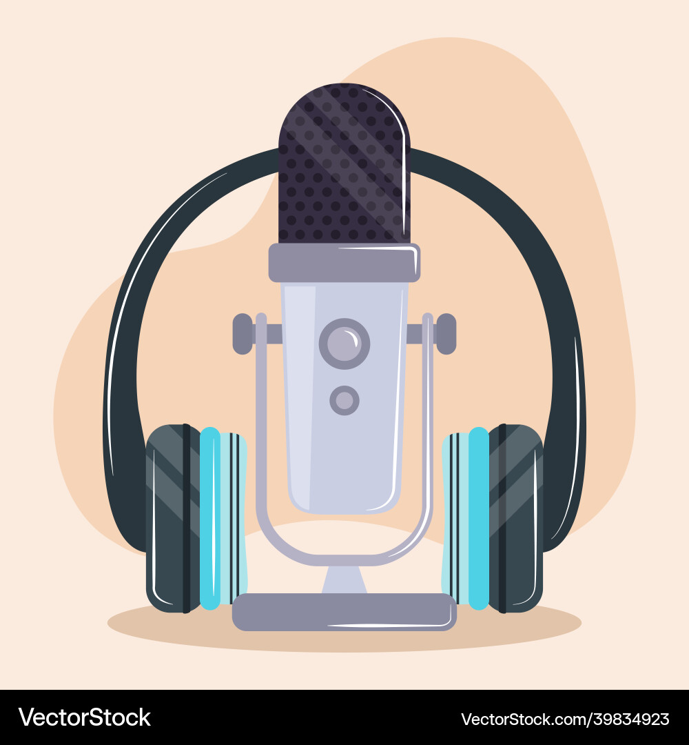 Podcast headphones and microphone Royalty Free Vector Image