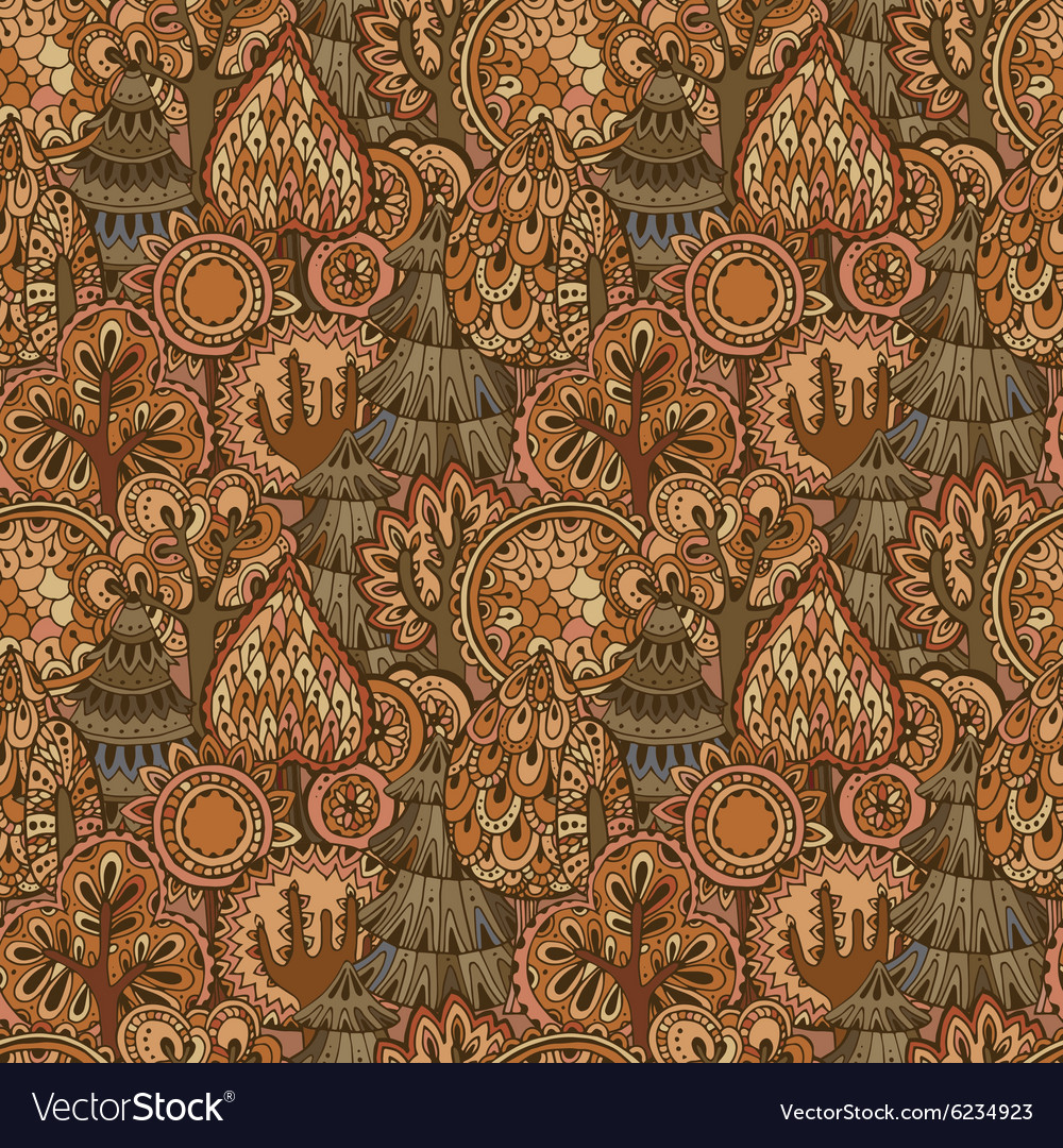 Seamless pattern with hand drawn doodle trees Vector Image