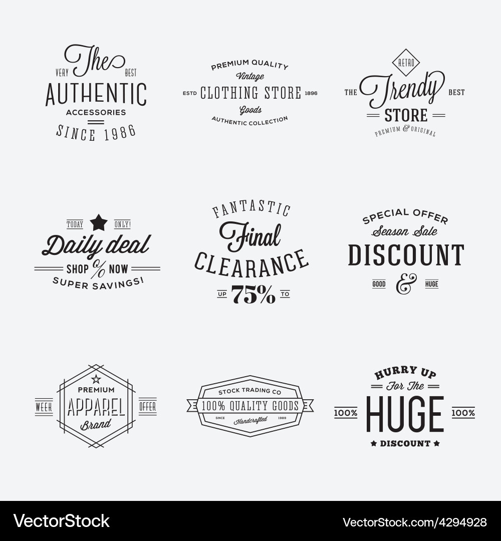 Retro typography discount and sale labels Vector Image