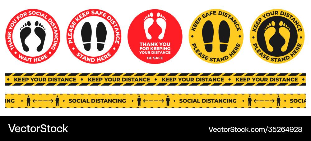 Social distance floor stickers round wait here Vector Image