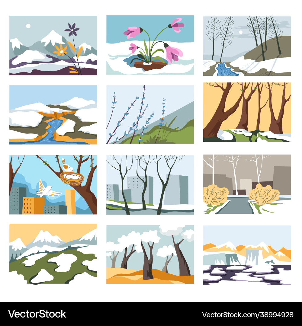 Spring awakening melting snow and blooming flora Vector Image
