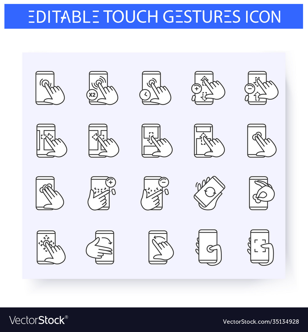 Tap hand gestures line icons set editable Vector Image