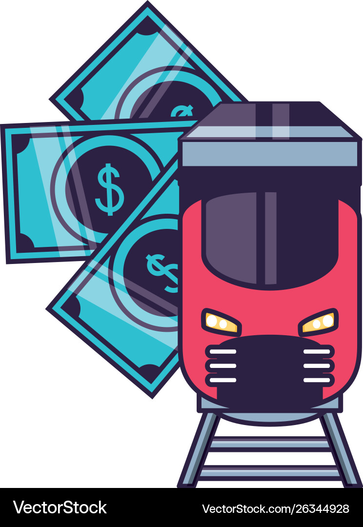 Train travel vehicle with bills dollars Royalty Free Vector