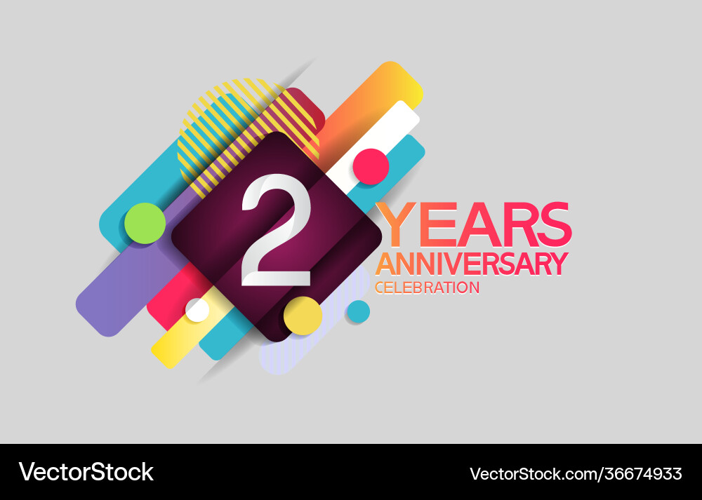 2 years anniversary colorful design with circle Vector Image