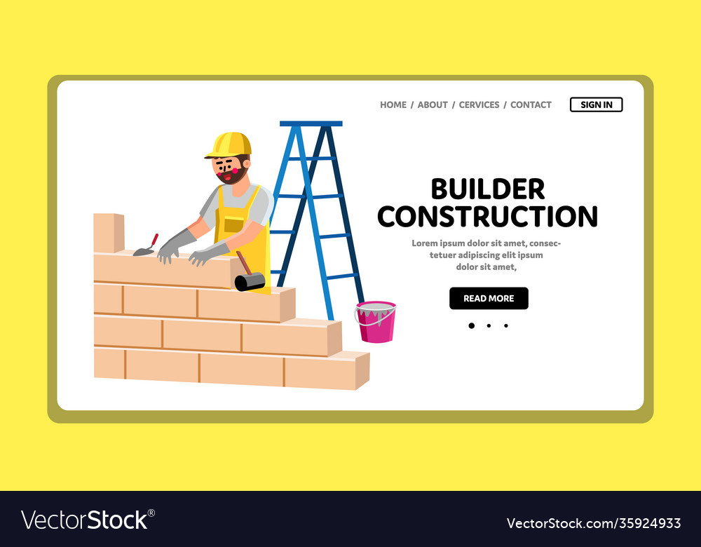 Builder construction building with bricks Vector Image