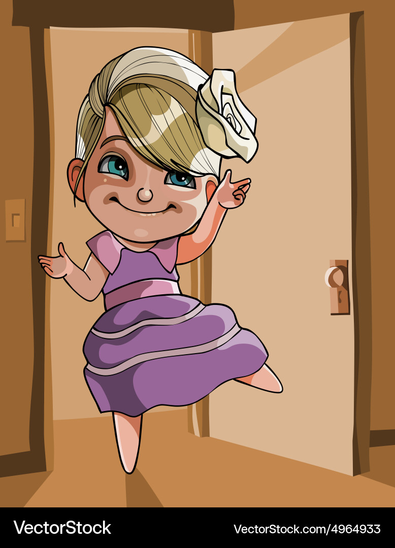 Cartoon cheerful girl dancing Royalty Free Vector Image
