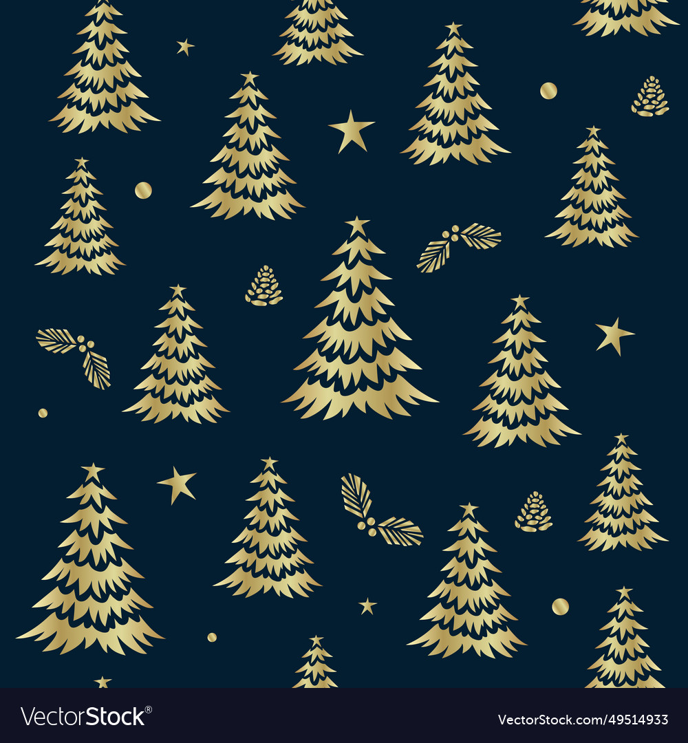 Christmas tree seamless pattern in gold color Vector Image