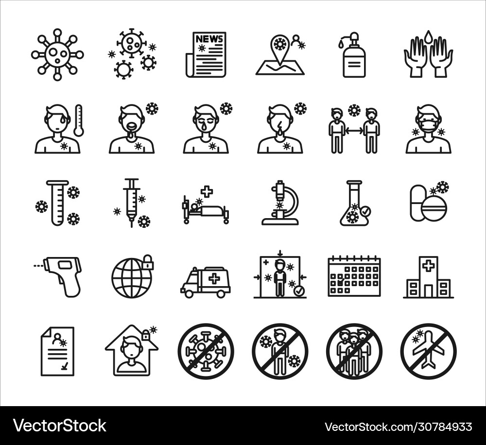 Coronavirus or covid-19 virus icons set Royalty Free Vector