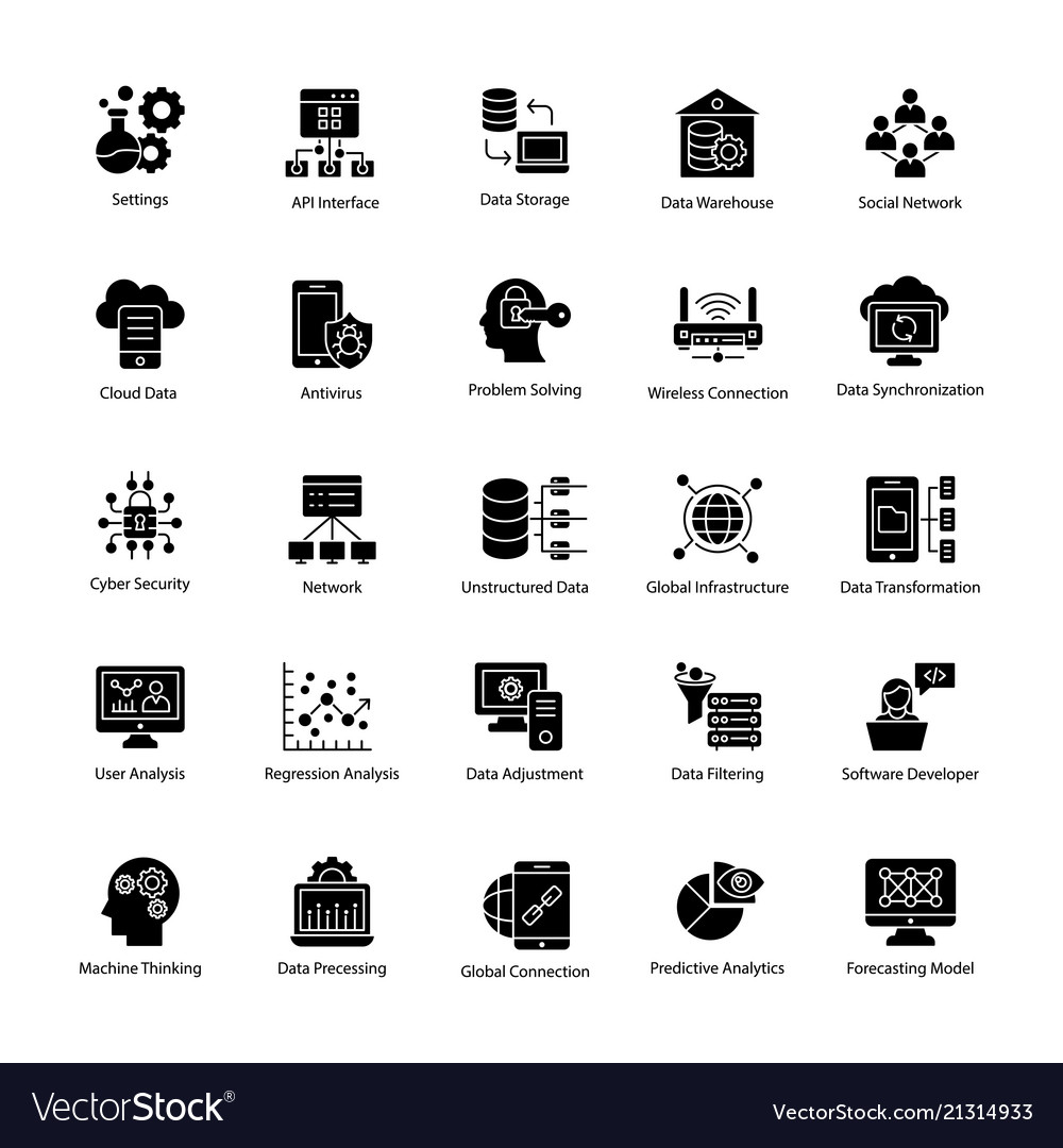 Data science glyph icons Royalty Free Vector Image