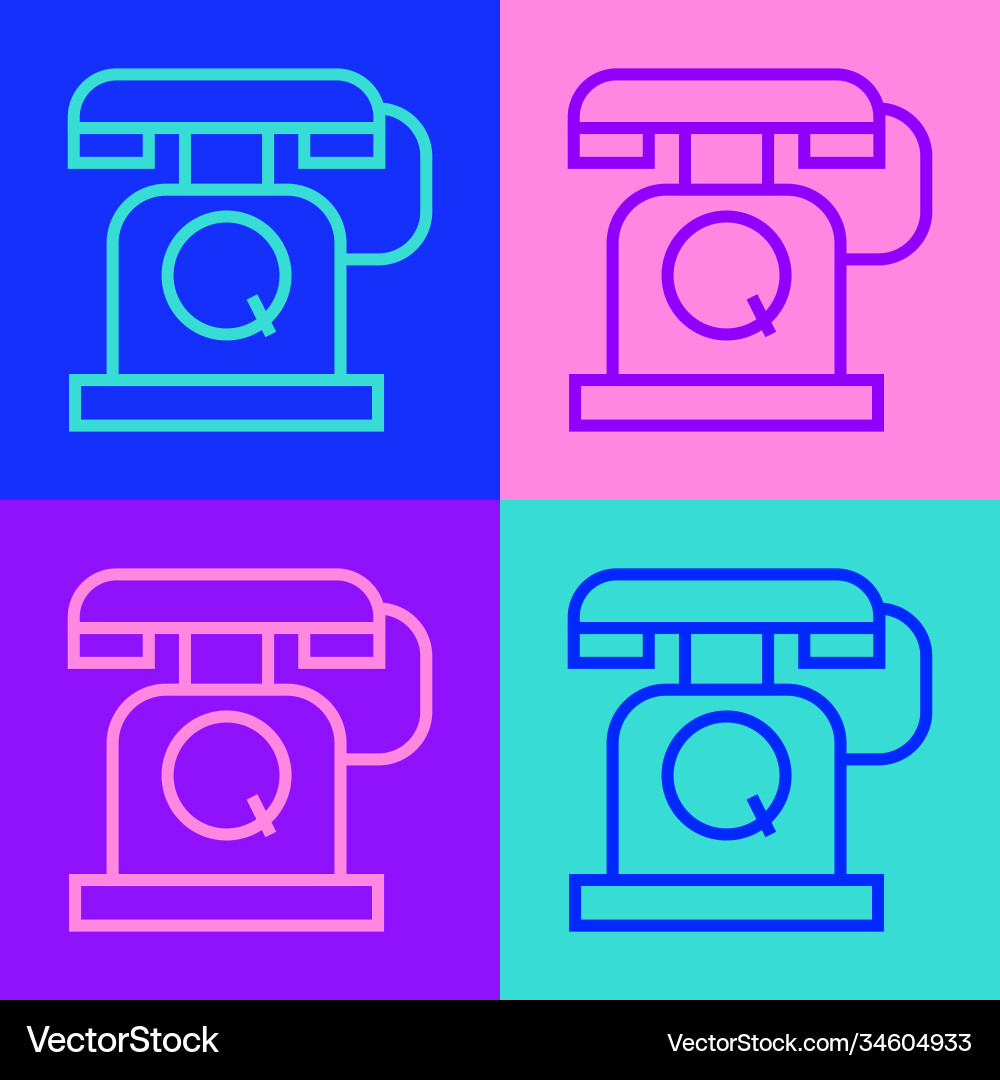 Pop art line telephone handset icon isolated Vector Image