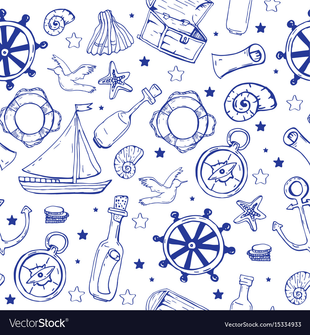 Sea elements pattern marine seamless background Vector Image