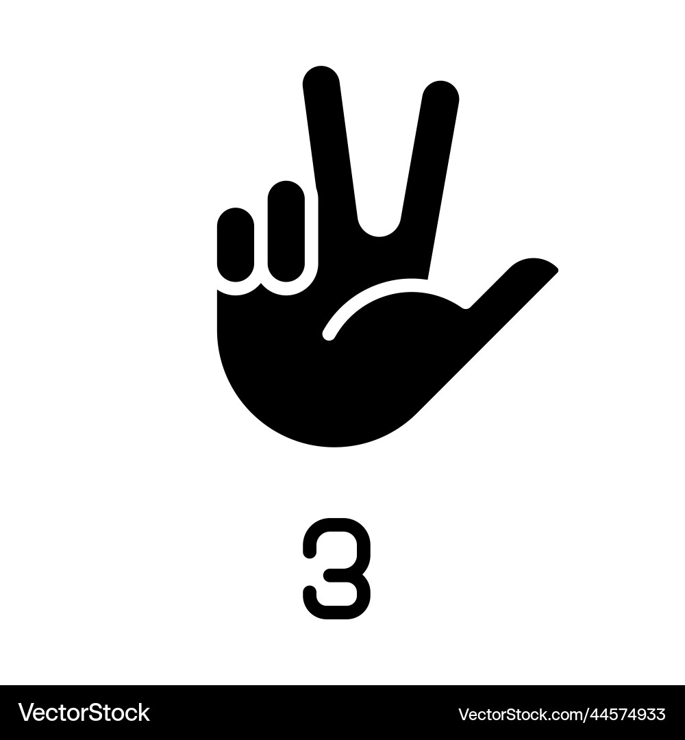 Signing digit three in asl black glyph icon Vector Image