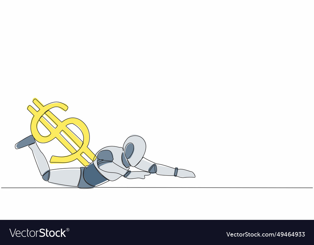 Single one line drawing stressed robot under Vector Image Single one line drawing stressed robot under Vector Image