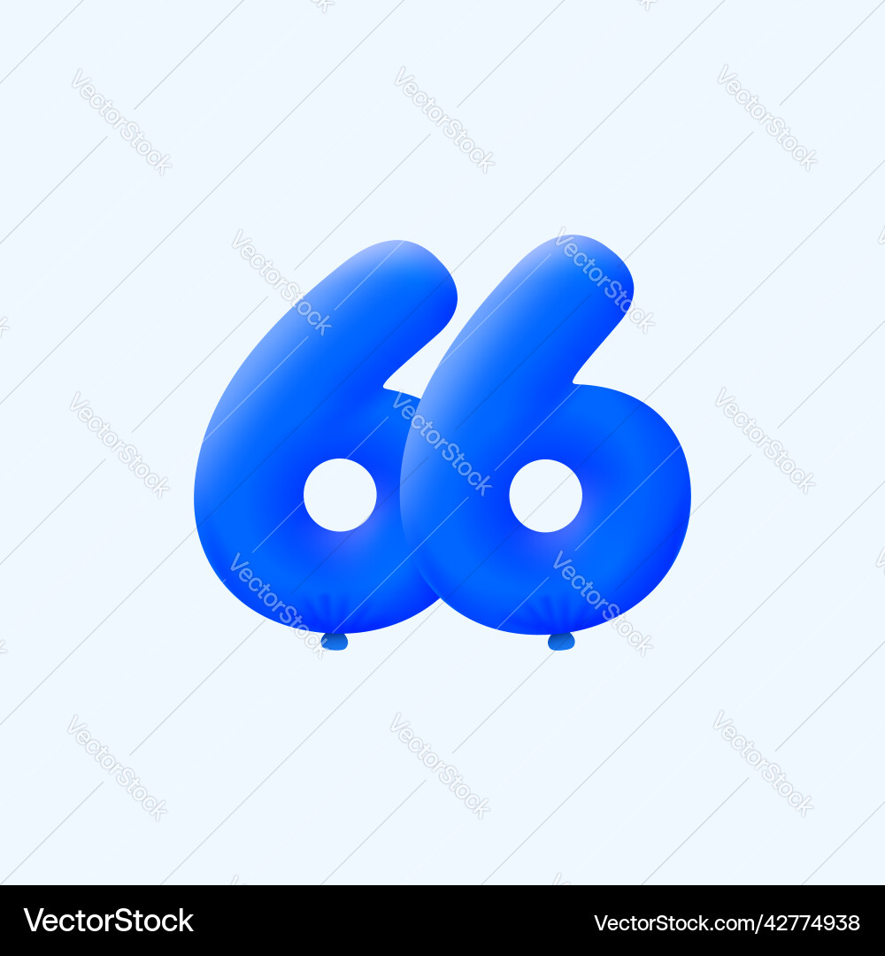 Blue 3d number 66 balloon realistic helium Vector Image
