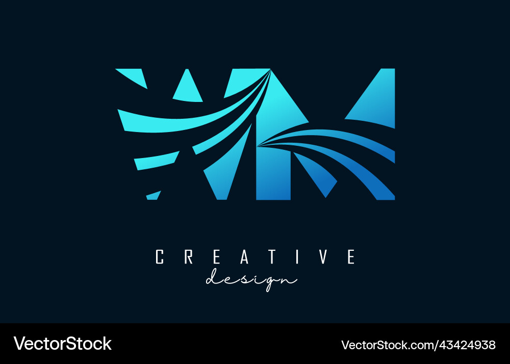 Creative blue letters wm w m logo with leading Vector Image