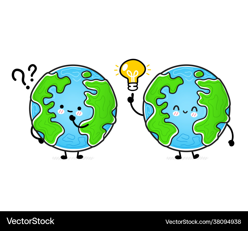Cute funny happy earth planet with question mark Vector Image