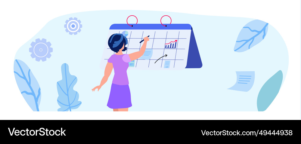 Girl planning time on calendar Royalty Free Vector Image