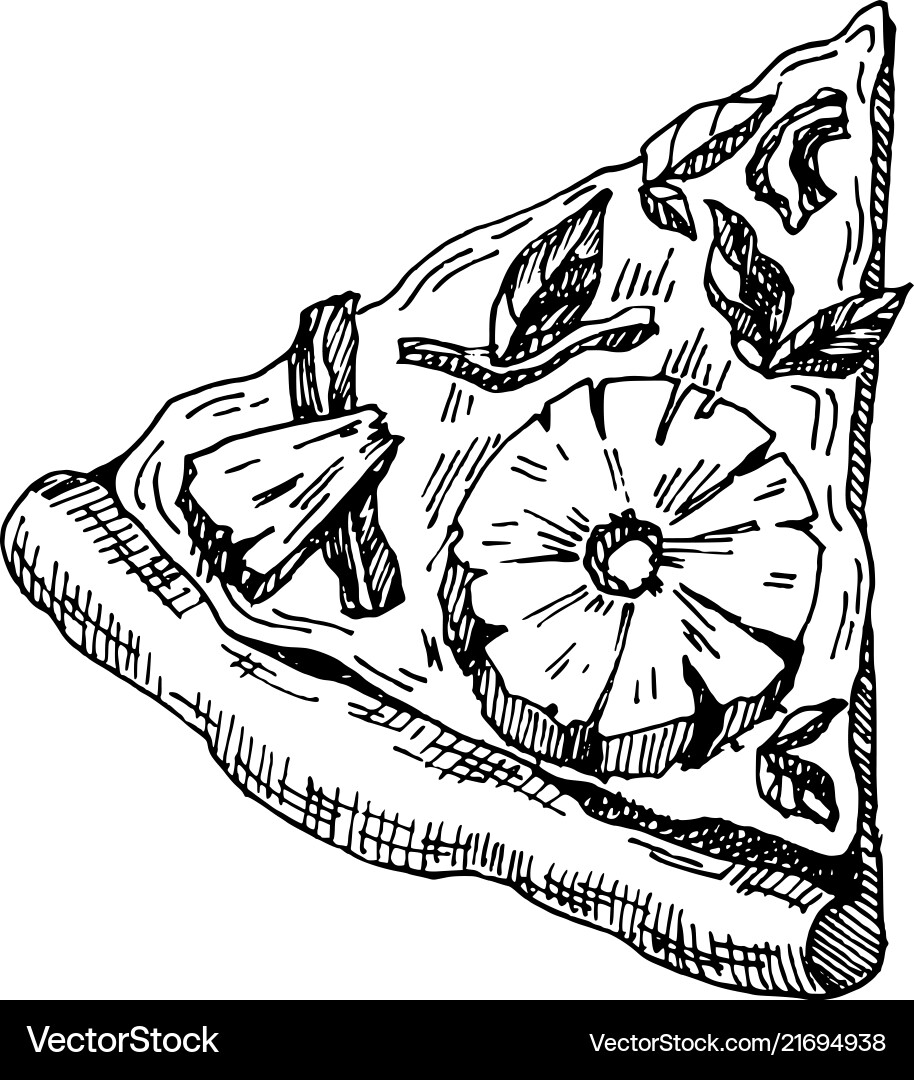 Hand drawn of piece pizza Royalty Free Vector Image
