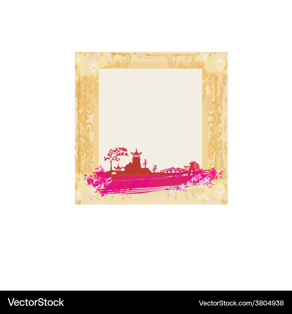 Old paper with japanese building on abstract Vector Image