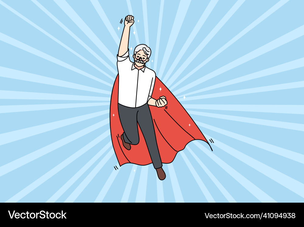 Senior man act as superhero show power Royalty Free Vector
