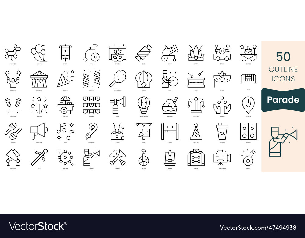Set of parade icons thin linear style icons pack Vector Image