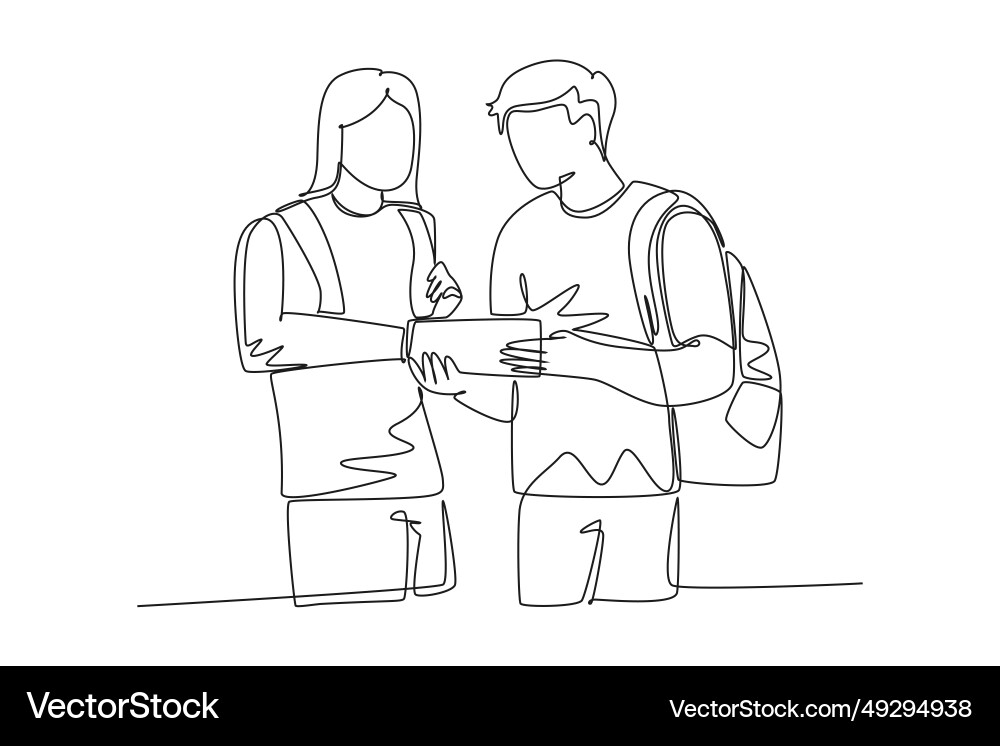 Single one line drawing young happy male Vector Image