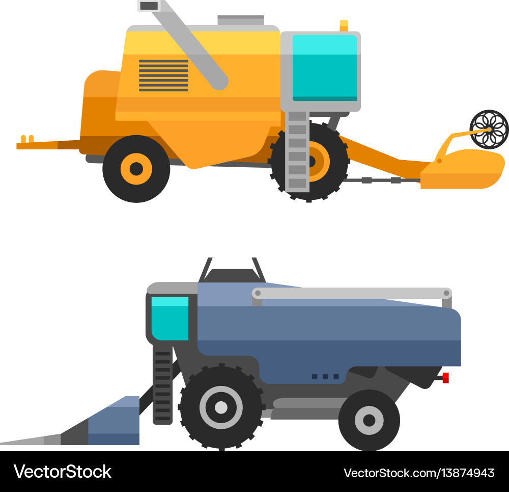Agricultural vehicles and harvester machine Vector Image