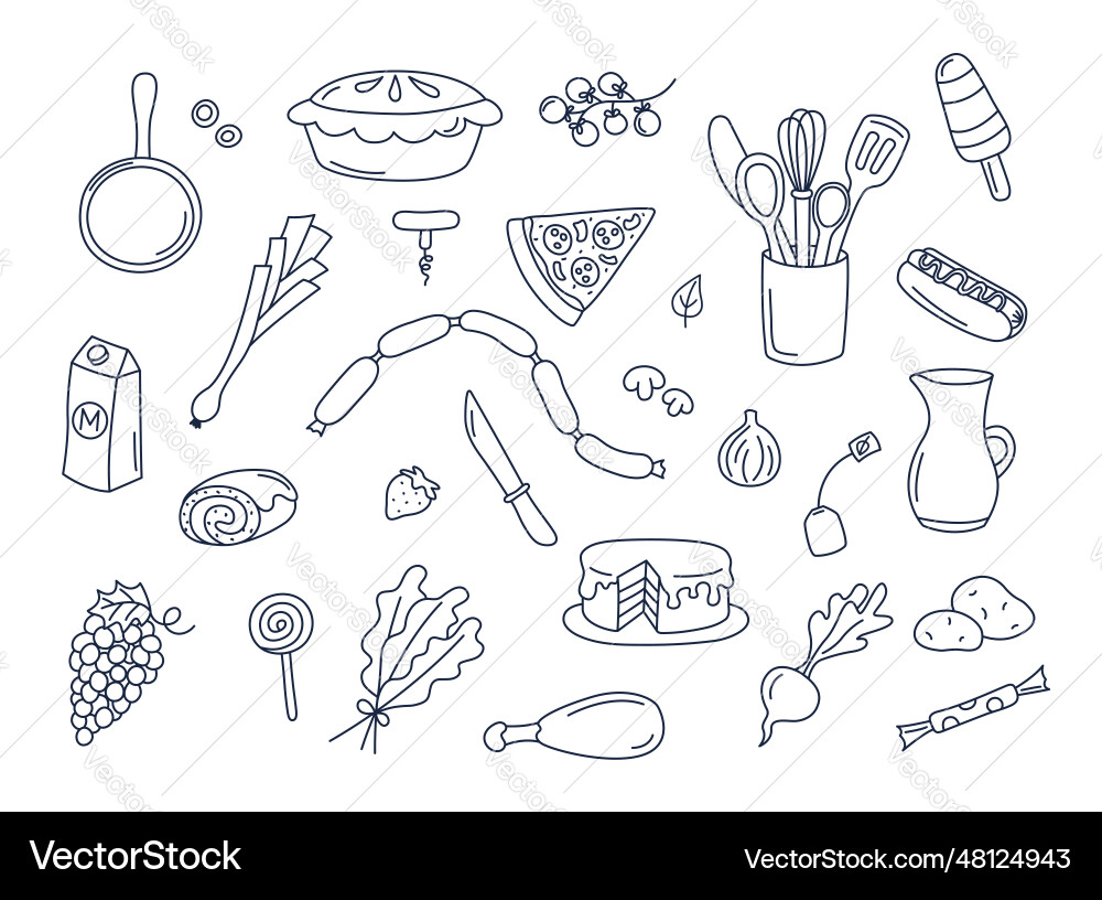 Culinary doodles set of isolated cooking Vector Image