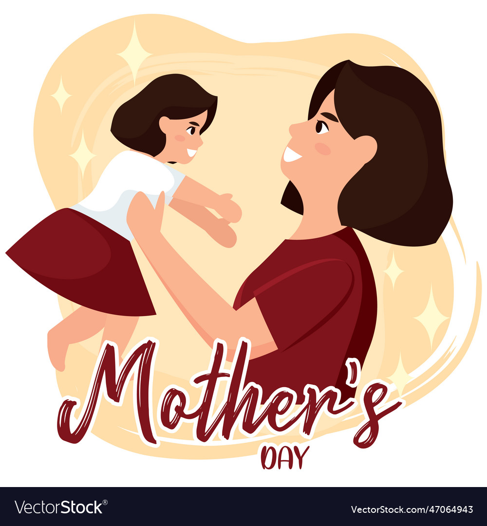 Cute Mother Hugging Her Daughter Happy Day Vector Image