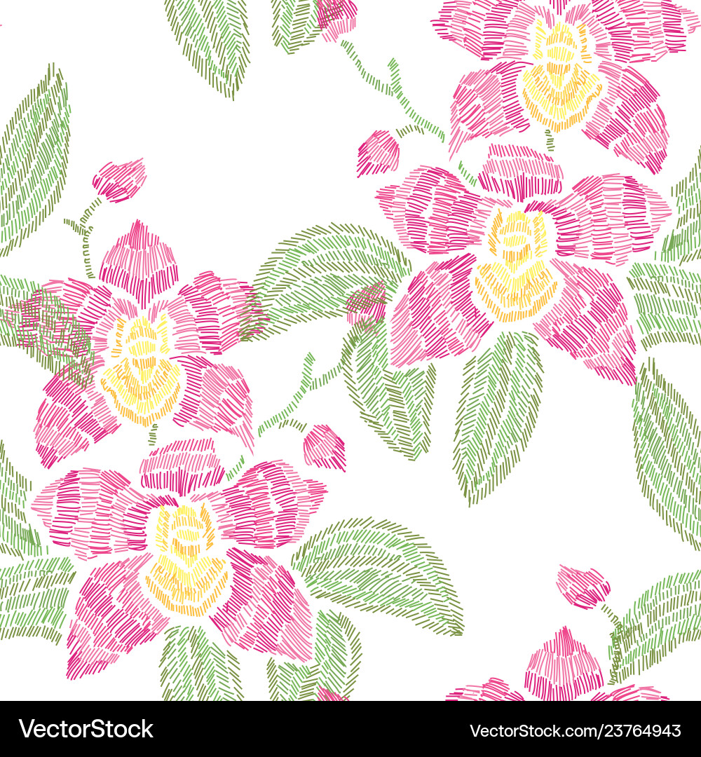 Embroidery floral seamless pattern Royalty Free Vector Image