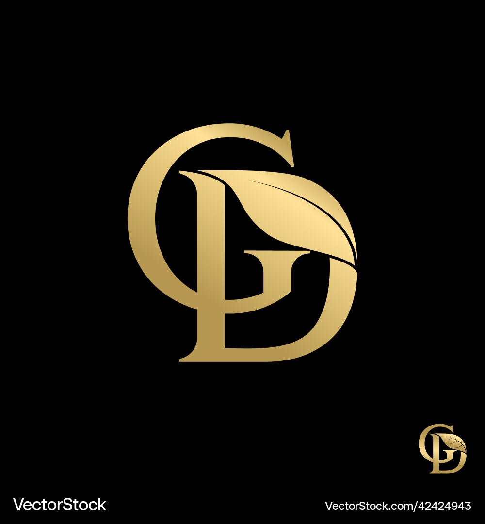 Letter dg or gd serif font with cutting leaf Vector Image