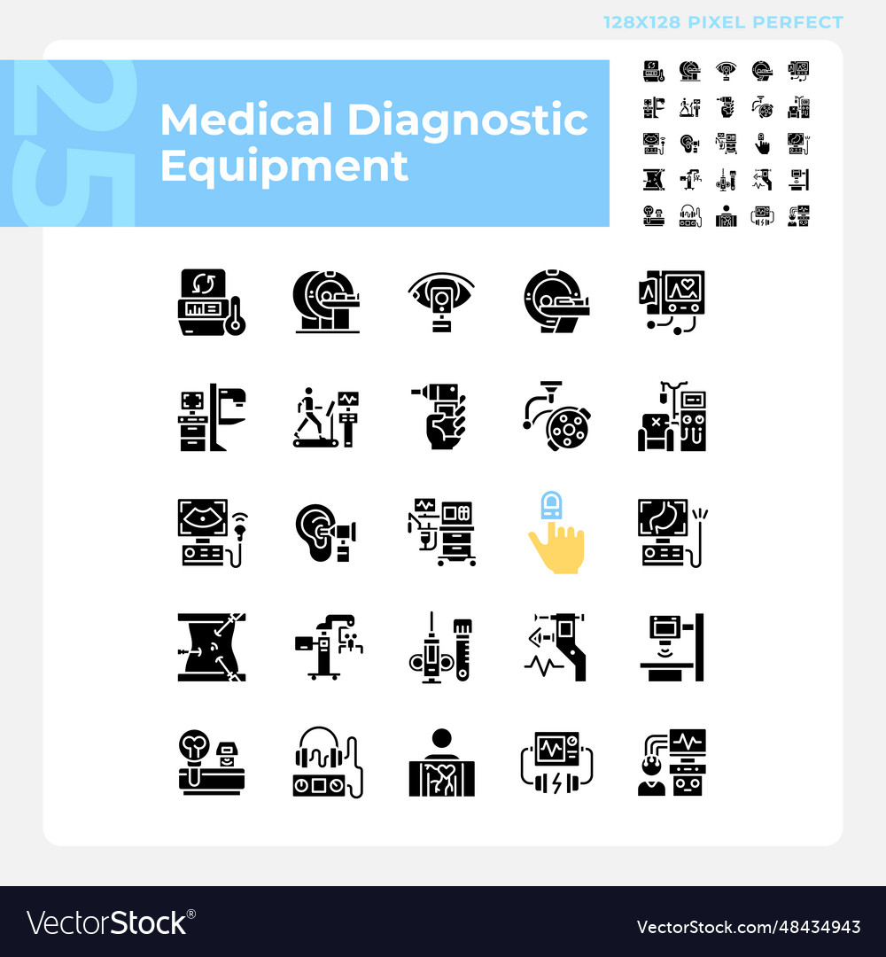 Medical diagnostic equipment pixel perfect black Vector Image Medical diagnostic equipment pixel perfect black Vector Image
