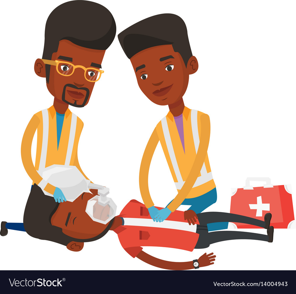 Paramedics doing cardiopulmonary resuscitation Vector Image