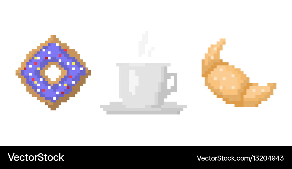Pixel art fast drink cup and croissant Royalty Free Vector