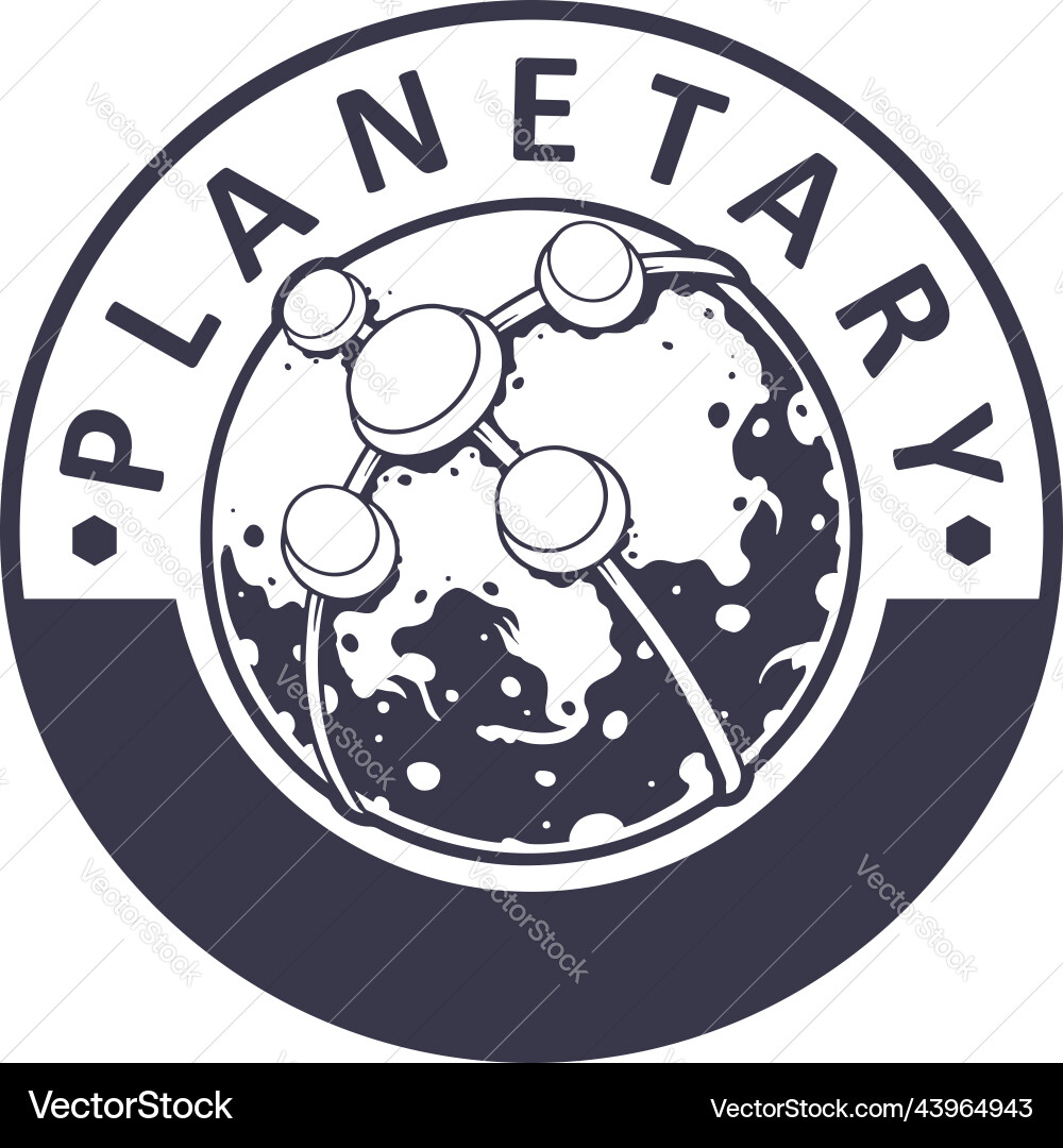Planetary vintage logo label monochrome Royalty Free Vector