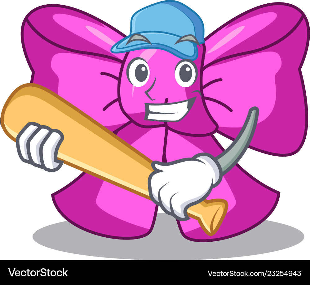 Playing baseball bow tie ribbon isolated on mascot