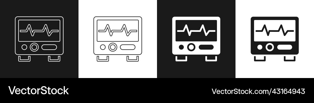 Set computer monitor with cardiogram icon isolated
