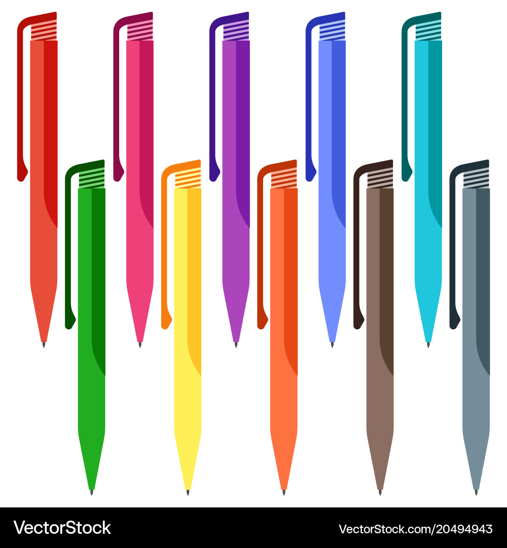 Set of multi-colored pens on a white background Vector Image