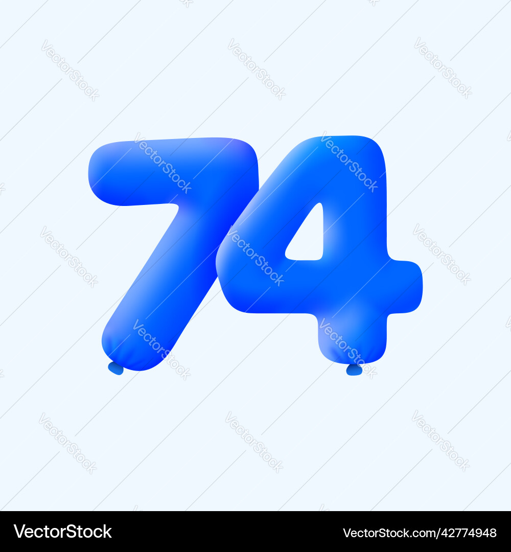 Blue 3d number 74 balloon realistic helium Vector Image