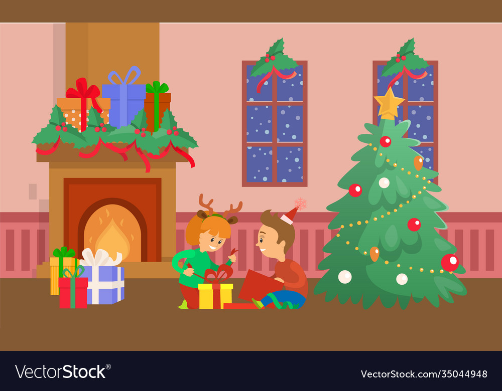 Christmas holiday celebration children and gifts Vector Image