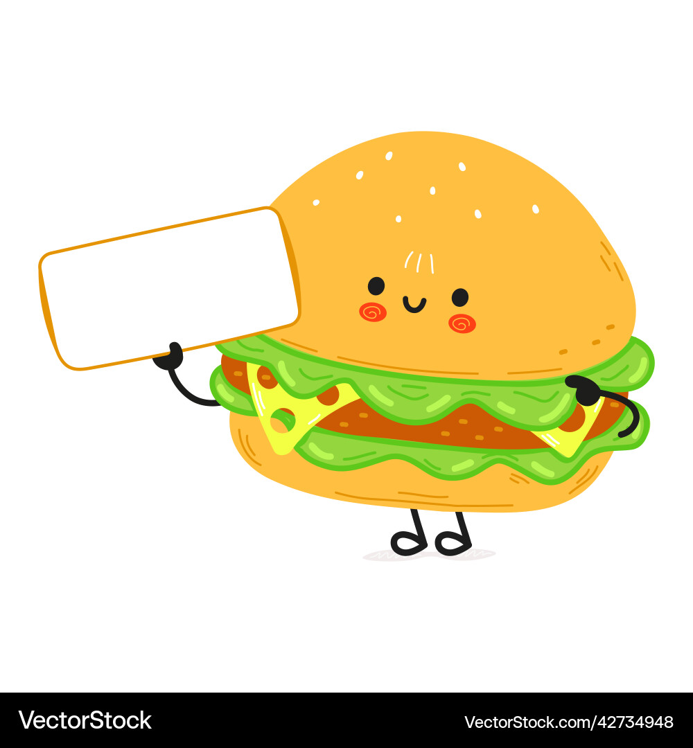Cute funny hamburger with poster character hand Vector Image