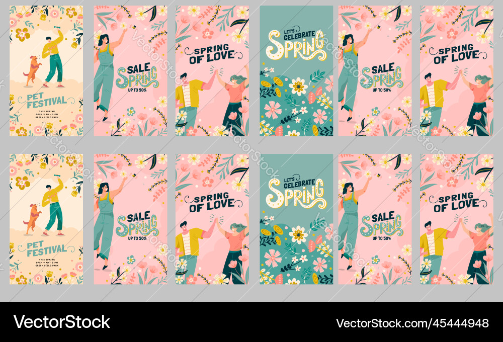Happy spring day media social stories flat design Vector Image
