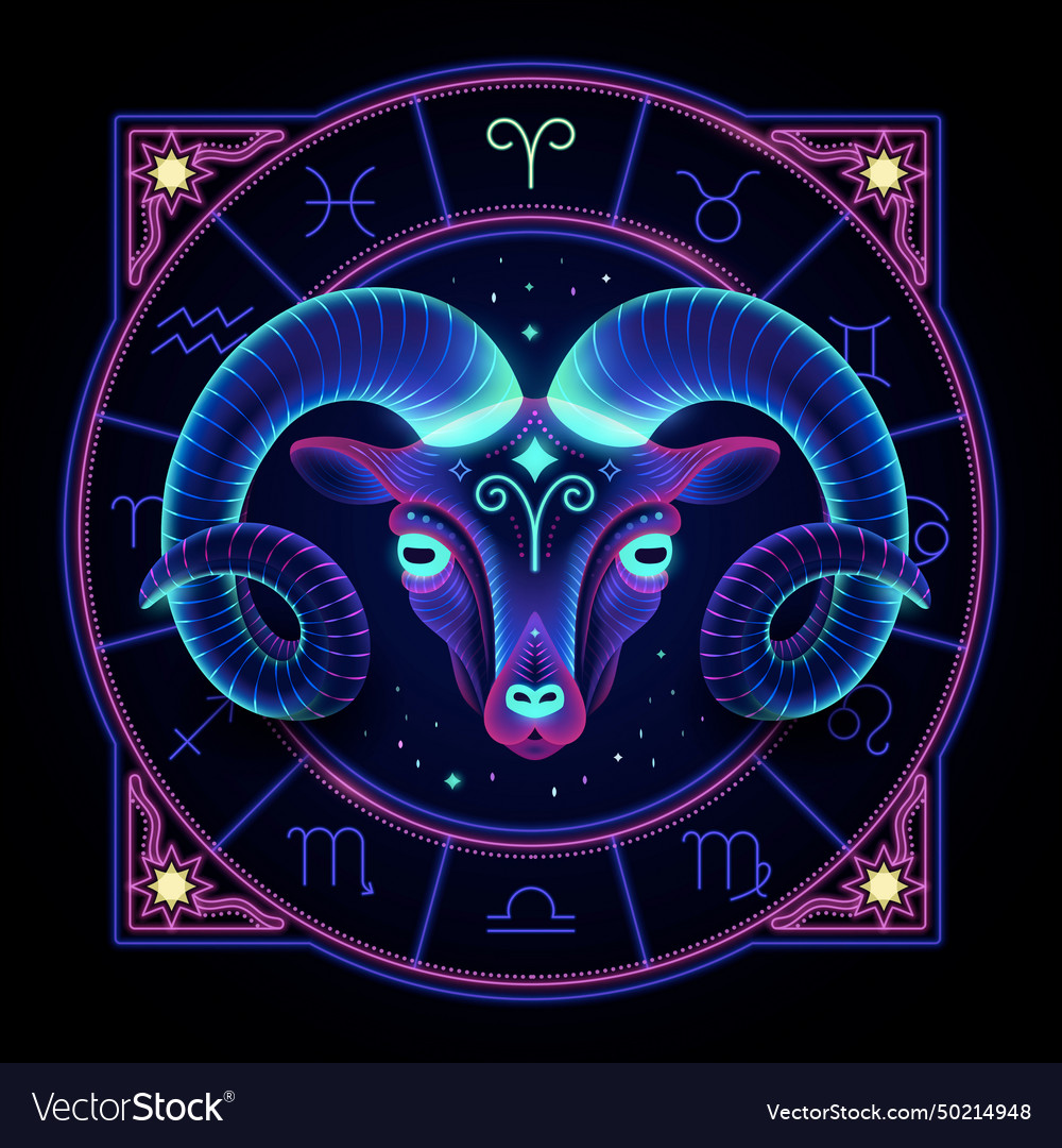 Neon zodiac sign of aries Royalty Free Vector Image